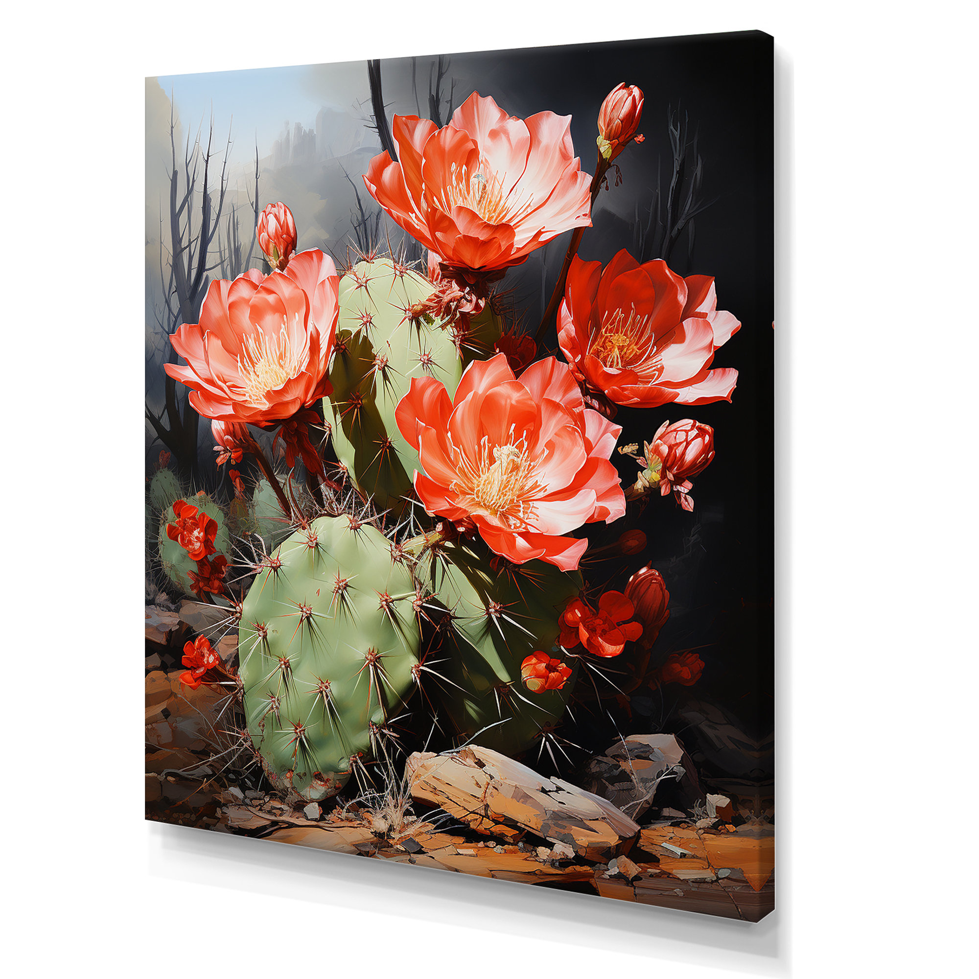 Design Art Cactus Ruby Blooms - Cactus Wall Decor | Wayfair